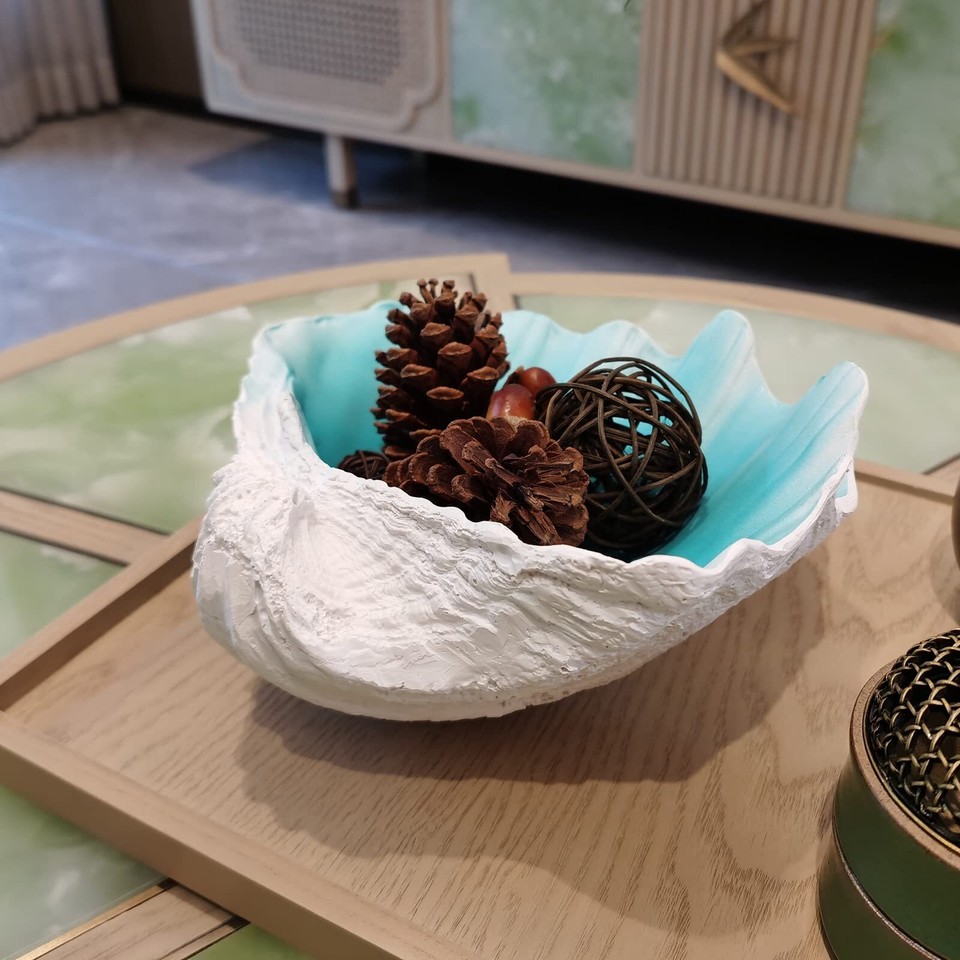 Large Turquoiseaqua Blue Sea Shells Decorative Bowl Resin Clam Shell ...