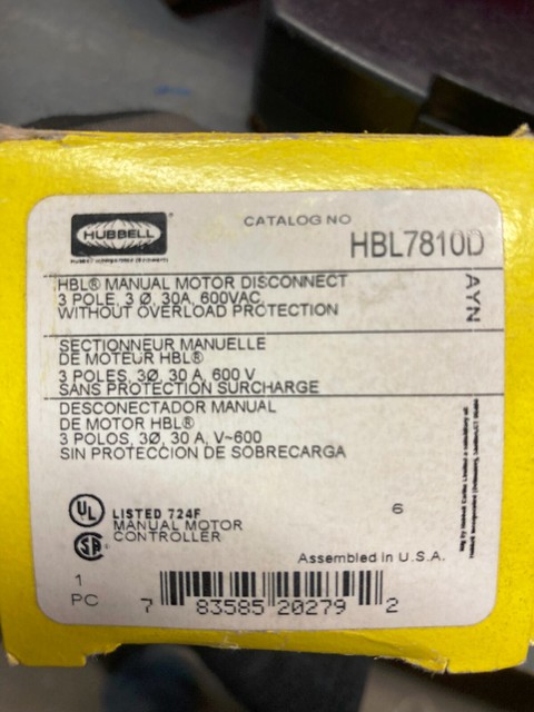 Hubbell HBL7810D Manual Motor Switch - Black for sale online | eBay
