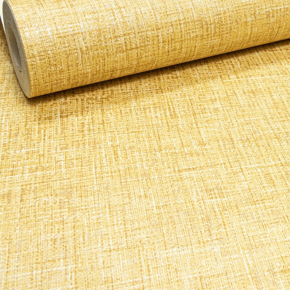 Mustard Yellow Plain Woven Linen Effect Slight Textured Free Match ...