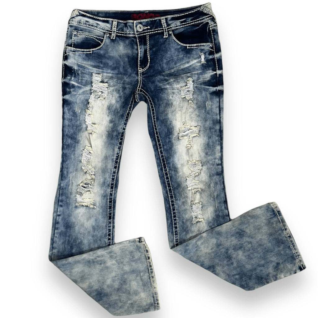 Vintage Bongo Low Rise Acid Wash Distressed Flare Jea… - Gem