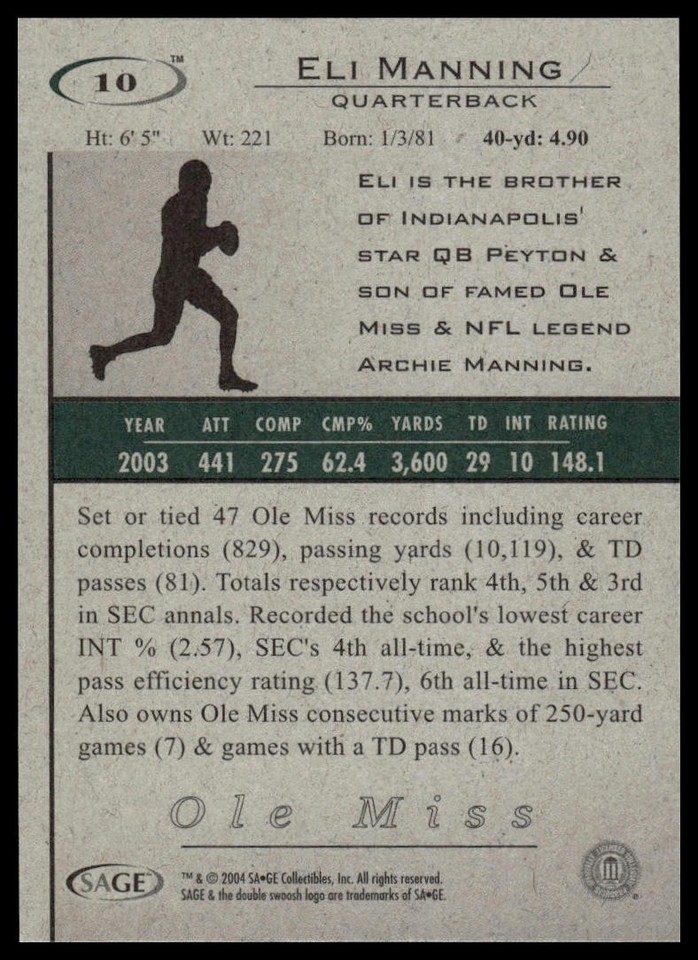 2004 SAGE HIT #10 Eli Manning | eBay