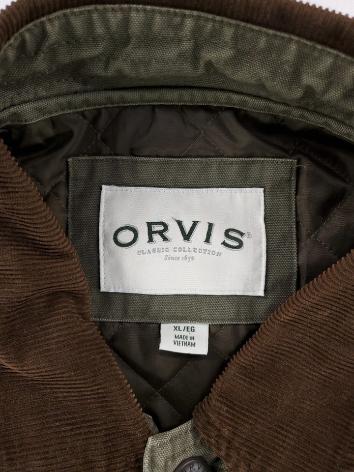 Orvis Chore Coat Barn Jacket Corduroy Collar Olive Green Button Up Mens ...
