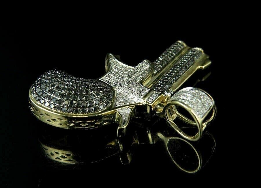 14k Yellow Gold Plated Men's Gun Charm 2.19ct Round Diamond Pendant | eBay