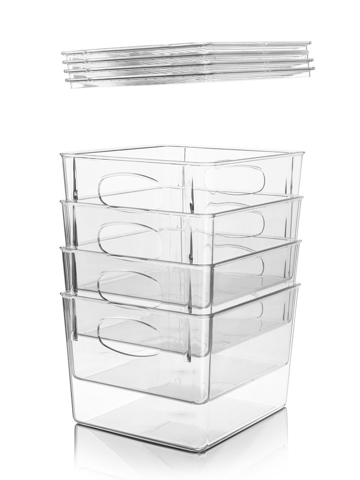 4-Pack Stackable Bins w Lid -Fridge & Freezer Organizer -Food Storage ...