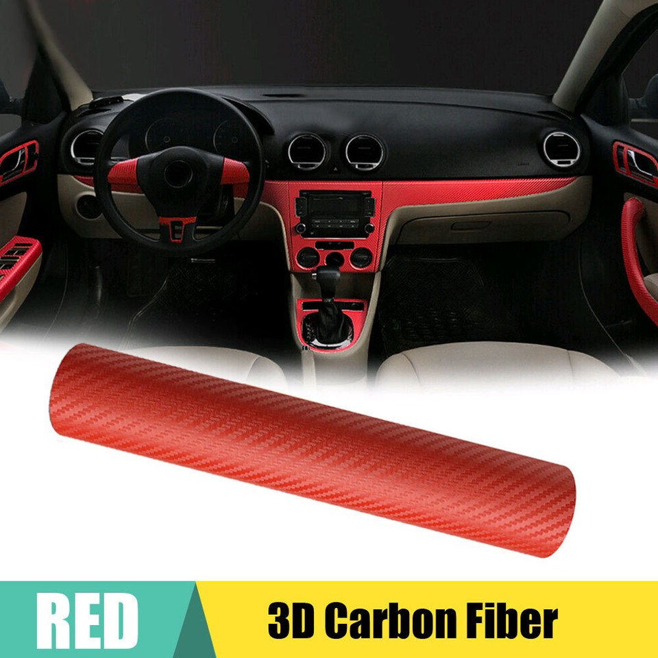 3D Red Car Interior Accessories Panel Black Carbon Fiber Vinyl Wrap DIY ...