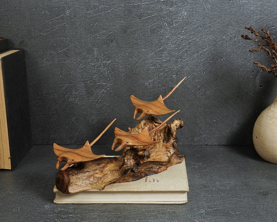 Wooden Manta Ray Statue 11" Width, Hand Carved , Family decor, Birthday ...