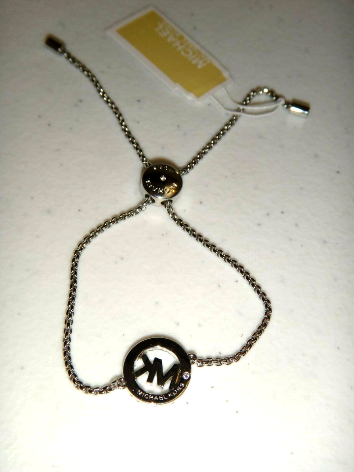 Michael Kors Logo Silver Slider Adjustable Bracelet Crystals MKJ7320040 ...