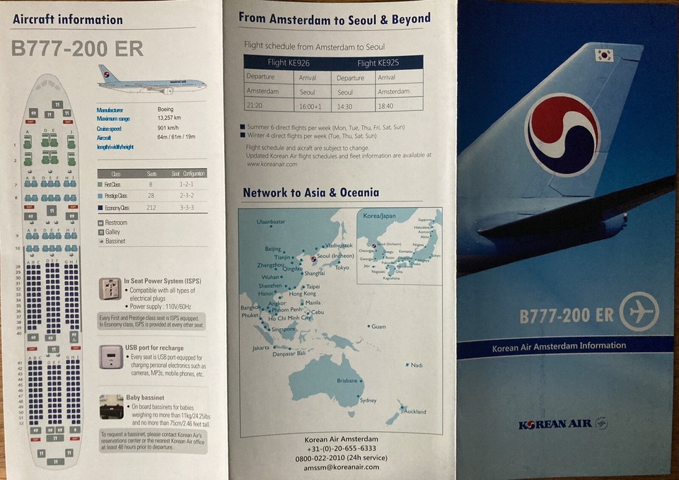 KOREAN AIR B777 BROCHURE SEAT CHART ROUTE MAP | eBay