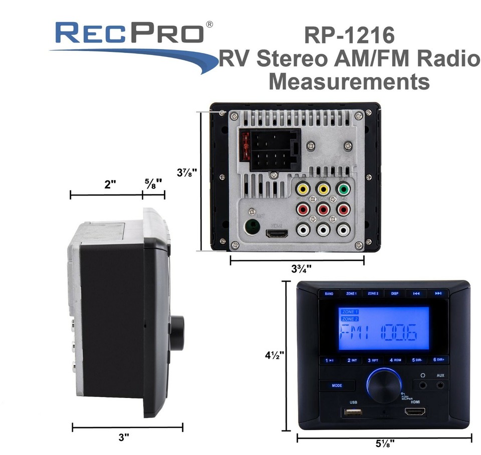 RecPro RV Stereo AM/FM Radio/Bluetooth/Aux-In Sound System Receiver ...