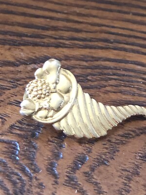 Vintage Gold tone Horn Of Plenty Pin Hat Tie Tack Scatter Pin ...