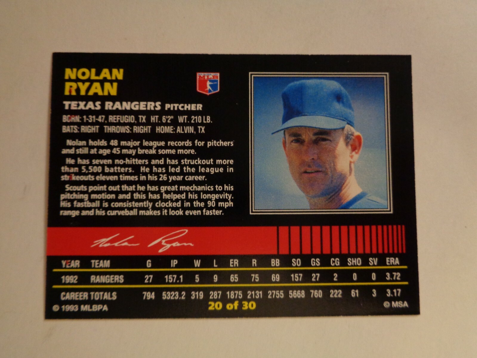 1993 Post Collection Series Nolan Ryan Card #20 of 30 | eBay