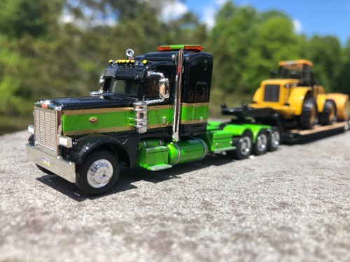 Custom Built 1/87 3D PETERBILT 389 TRI-AXLE / DROP NECK TRAILER with ...
