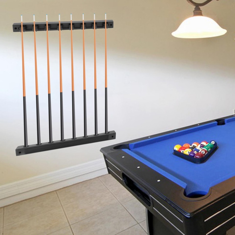Wooden Pool Stick Holder Wall Mounted with 8 Cue Clips Black | eBay UK