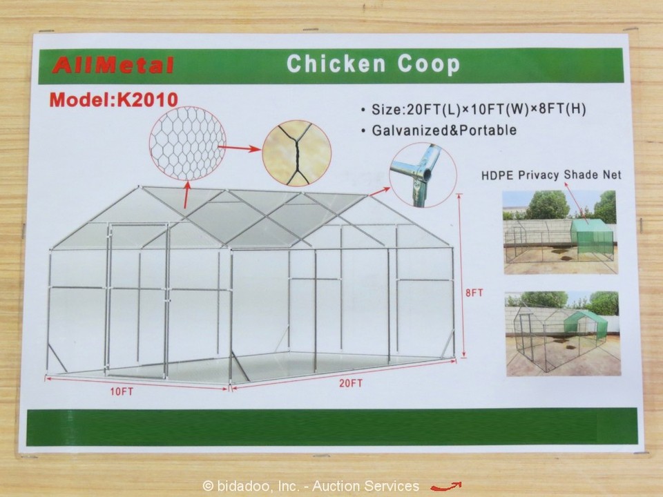 AllMetal K2010 20' x 10' Chicken Coop Farm Barn Wire Pen Galvanized ...