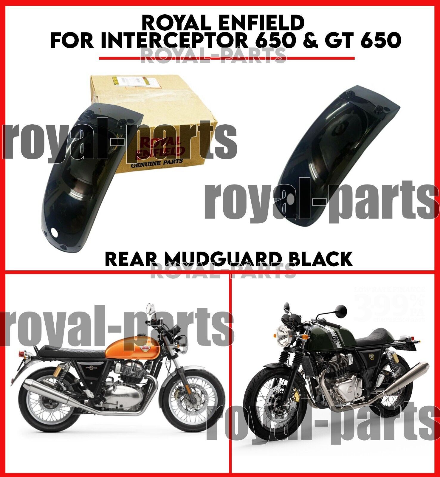 Royal Enfield "REAR MUDGUARD, BLACK" For Interceptor 650 & Continental ...