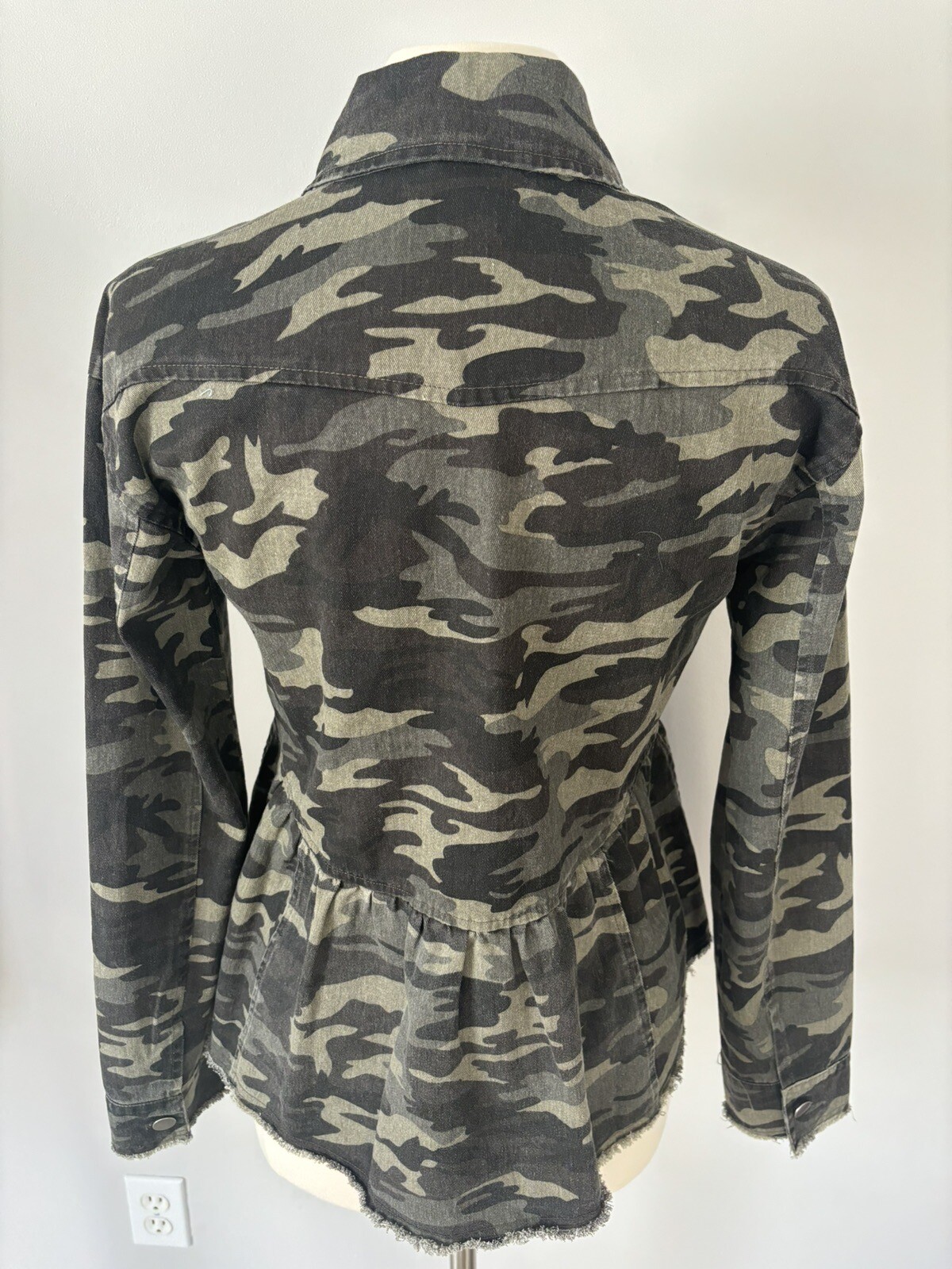 Mystree Size Small Green Camo Peplum Long Sleeve Denim Jacket New | eBay