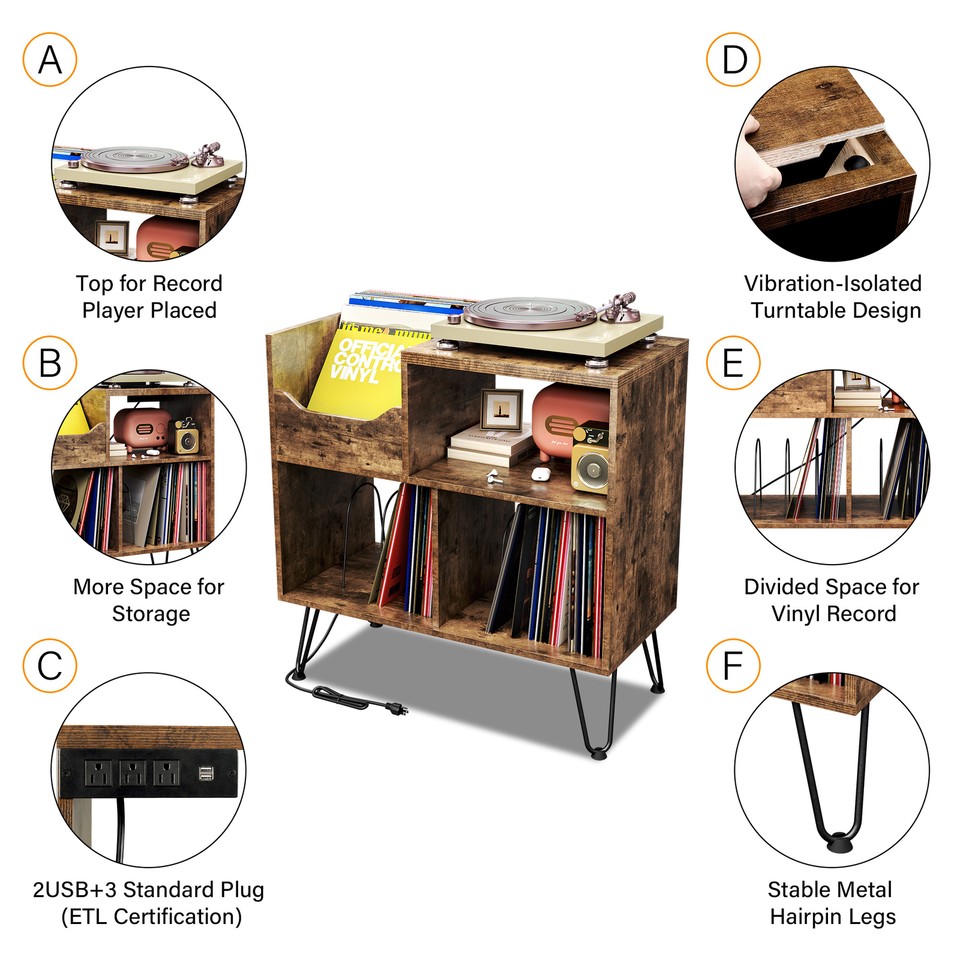 TC-HOMENY RGB LED Record Player Stand Cabinet Vinyl Turntable Stand ...