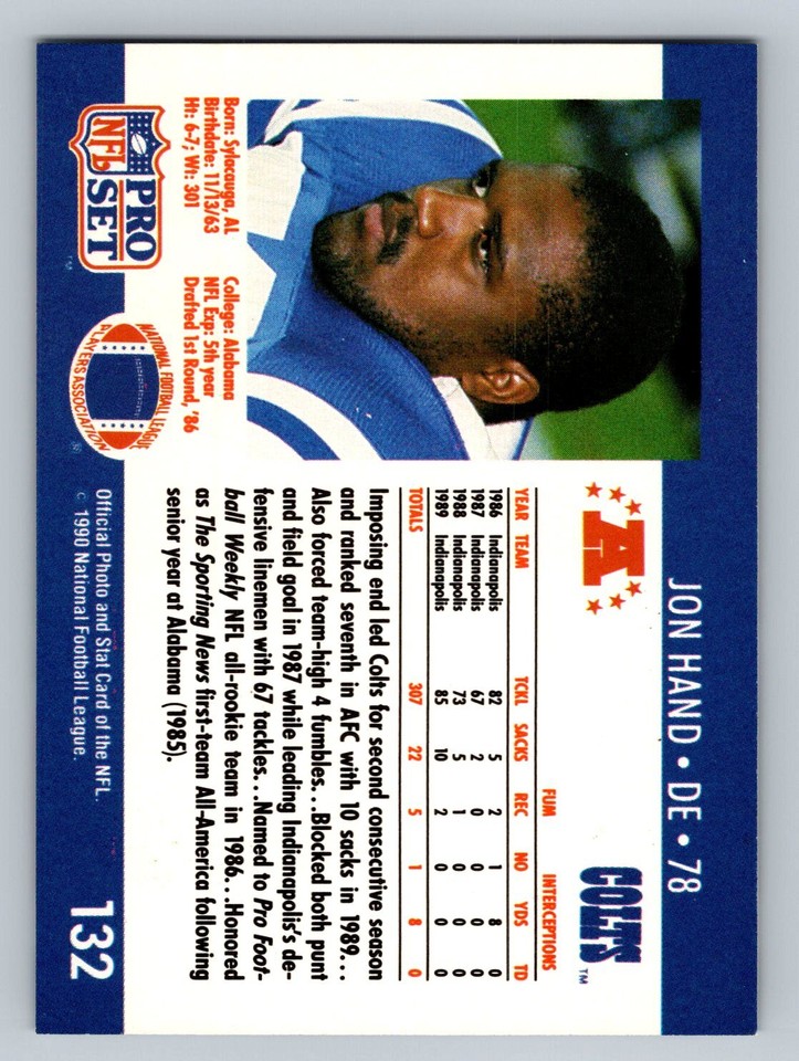 1990 Pro Set #132 Jon Hand | eBay