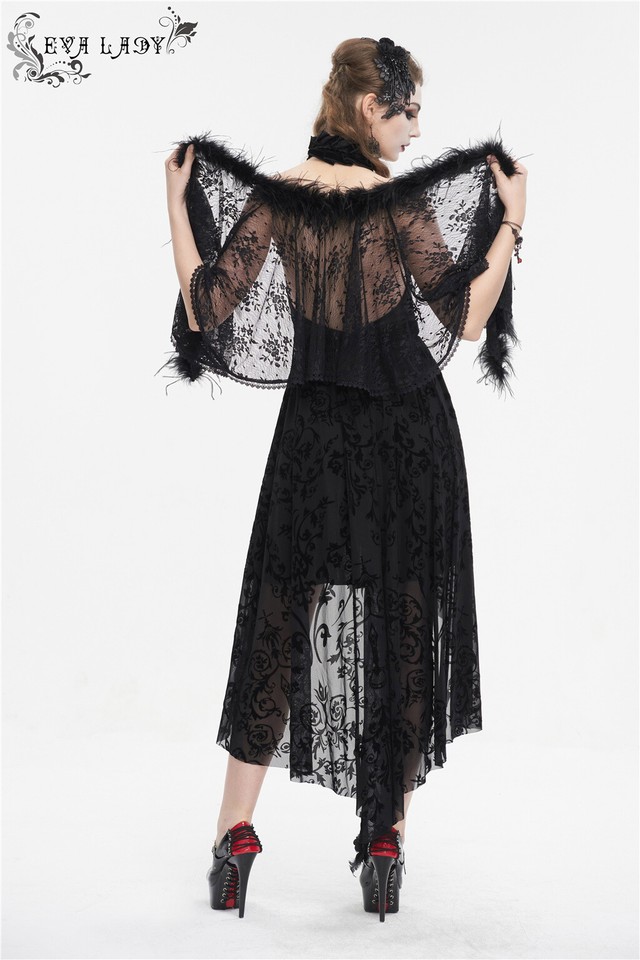 Eva Lady Women Black Gothic Punk Floral Lace Pattern Shawls Faux Fur ...