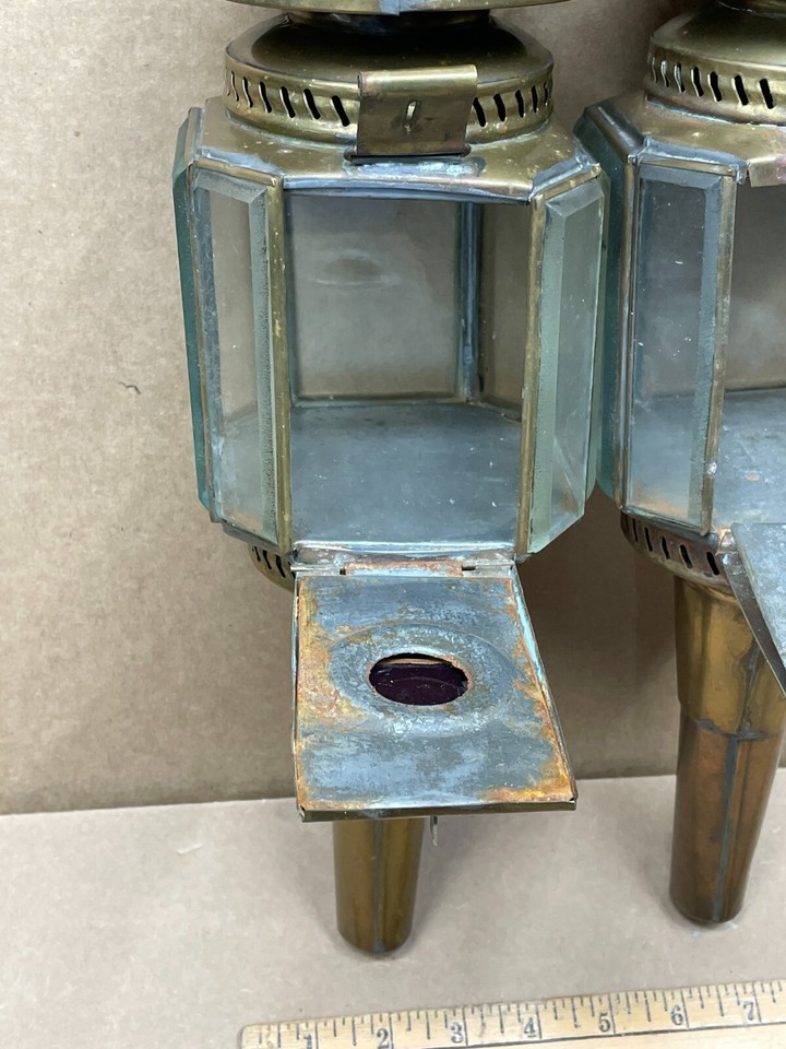 Antique Vintage Brass Carriage Lamps Stage Coach Buggy Light Pair Made ...