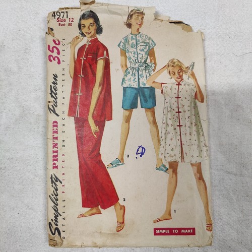 1966 Simplicity Sewing Pattern 4971 Pajamas Jr + Adult Womens Size 12 ...