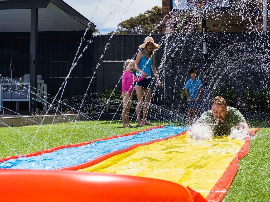 New Wahu Mega Slide Double Slip & Slide Lanes Backyard Water Slide 7.5m ...