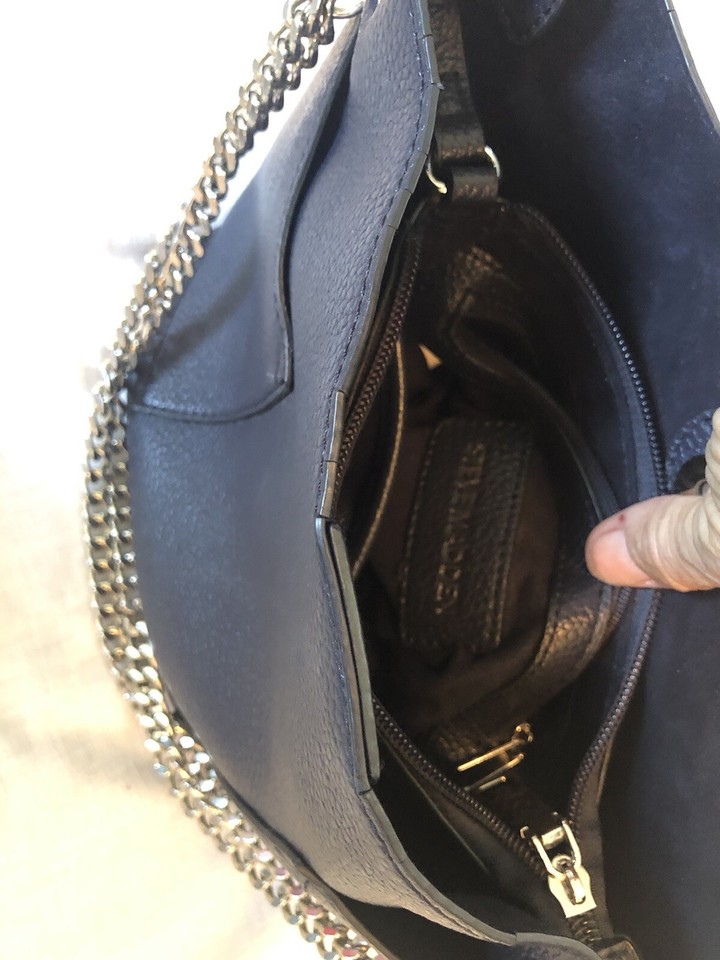 STEVE MADDEN Signature Dark Navy Handbag With Silvertone Double Chain ...