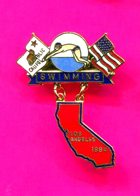 1984 OLYMPIC PIN SWIMMING DANGLER PIN ONE OF THE RAREST LIMITED EDTION ...