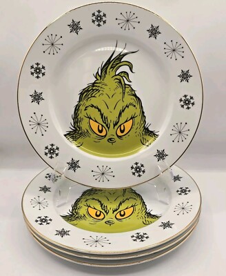 Dr Seuss Zrike Set/4 Grinch Face Christmas Holiday Snowflake Gold ...