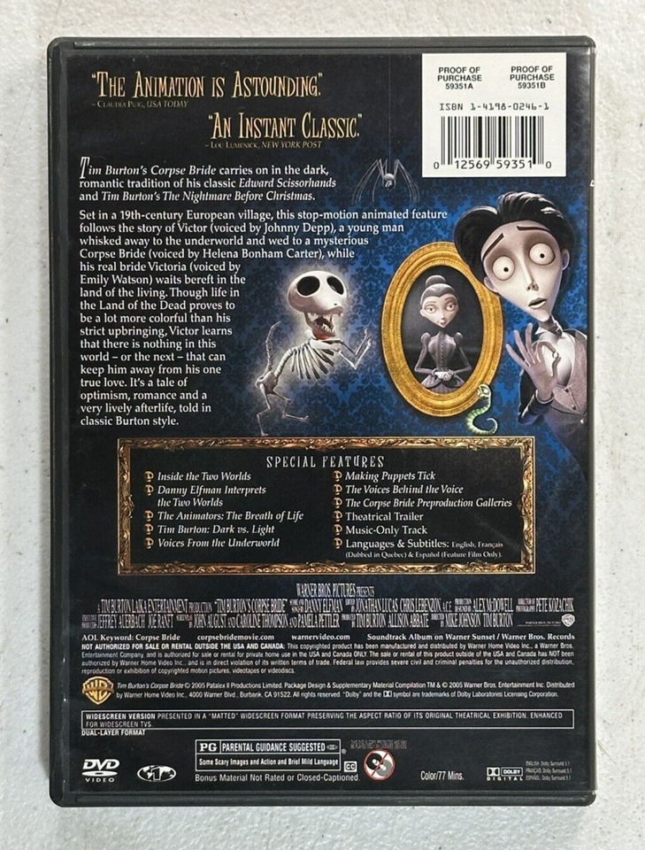 Corpse Bride (DVD, 2005) Tim Burton, Johnny Depp 12569593510| eBay