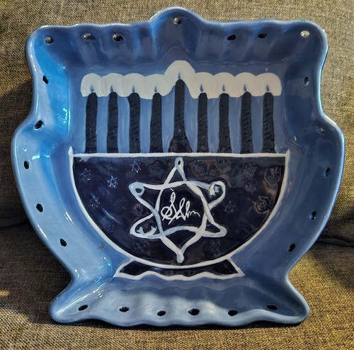 Ambiance Collection Hand Painted Ceramic Menorah Hanukkah Dish Plate ...