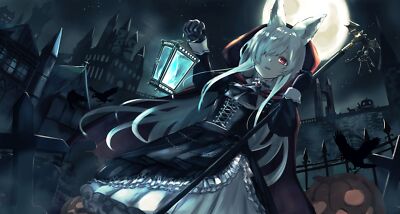 Anime Girls Masato K Halloween Night Animal Ears Gaming Mat Desk 43184 ...