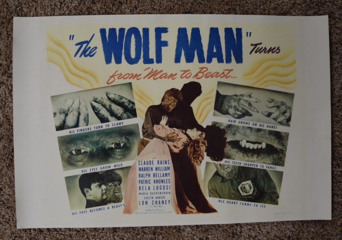 The Wolf Man Turns from Man to Beast Poster 19" x 12 1/2" | eBay