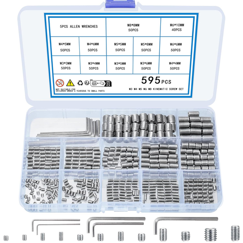 595Pcs Set Screws Assortment Kit Allen Head Grub Screws M3 M4 M5 M6 ...