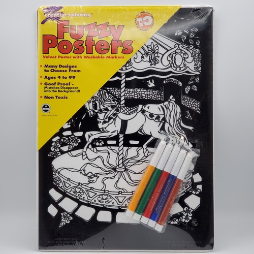 Vintage 1997 Creative Coloring Fuzzy Posters 11"x15" CAROUSEL #7214 ...