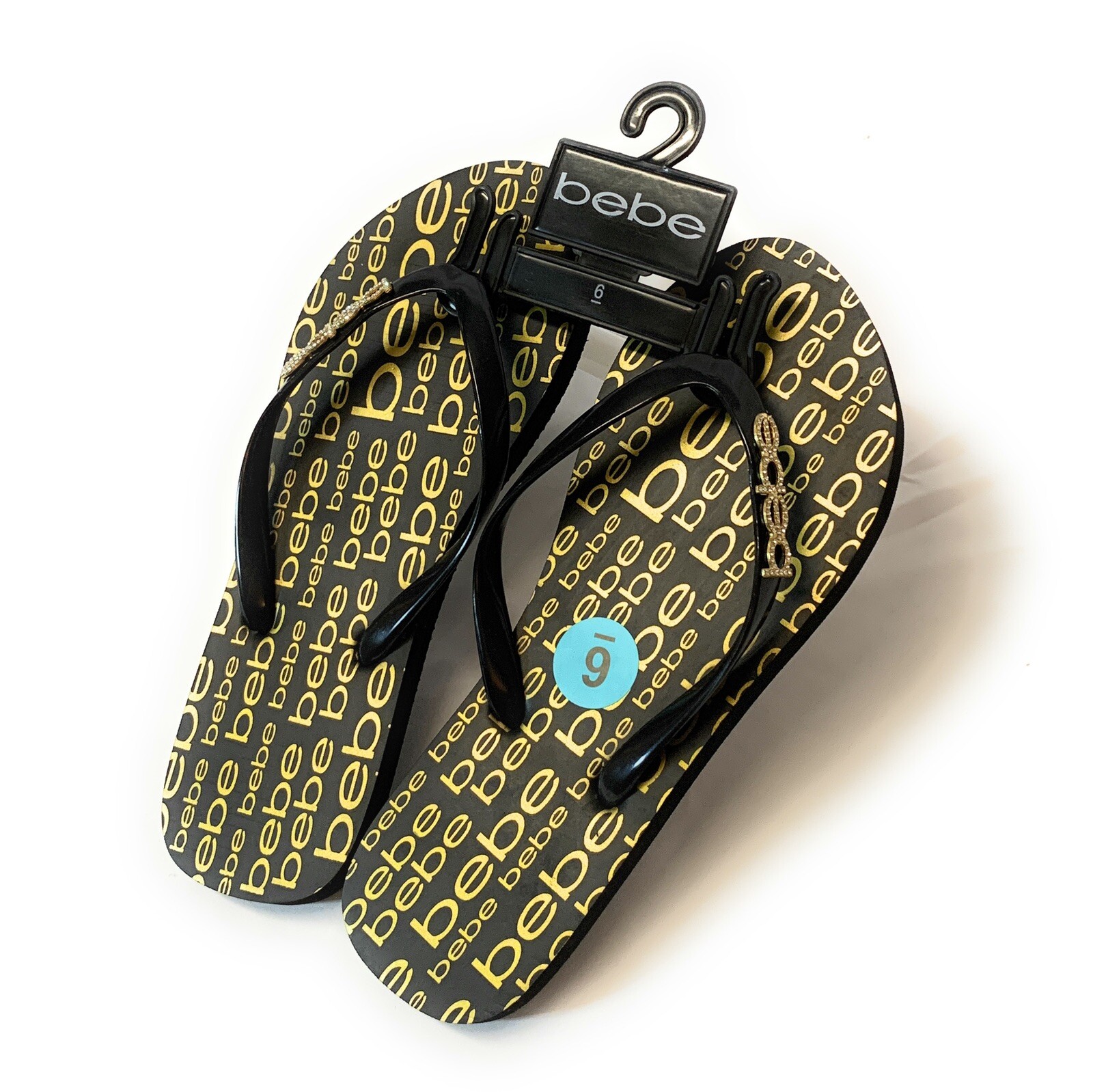 New bebe Thongs Flip Flop Sandals Flops Slippers Size 6 Black/Gold ...