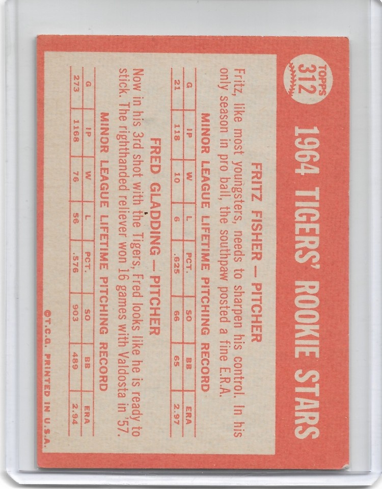 1964 Topps - 1964 Rookie Stars #312 Fred Gladding, Fritz Fisher (RC) | eBay