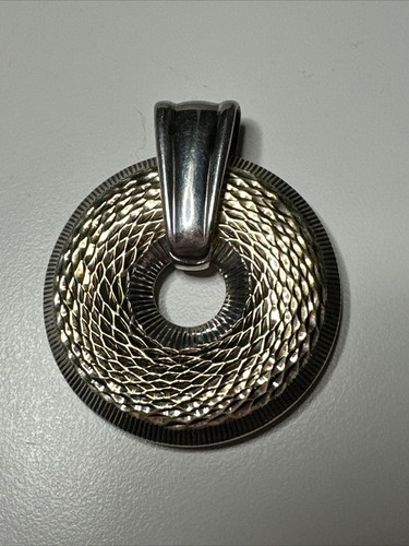 STERLING SILVER Donut Circle Pendant DIAMOND CUT CROSS-HATCH Reversible ...