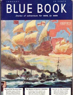 Blue Book Jan 1942 H.M Stoops cvr, Burroughs, H. Bedford-Jones, Keyne ...