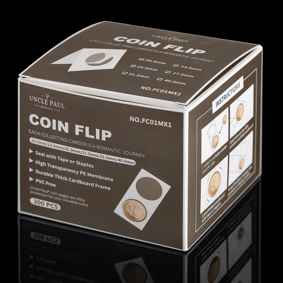 300Pcs Coin Flips In 6 Sizes Cardboard Coins Holders 2X2 Inch Pockets ...