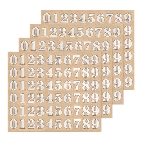 Number Resin Stickers 4 Sheets Sticker Glitter Alloy Silver 4.5mm High ...