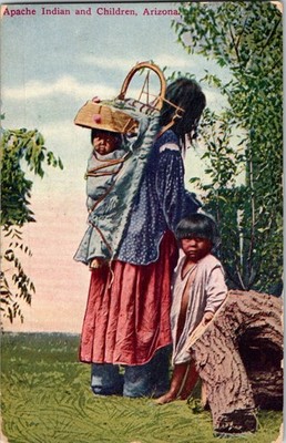 Vintage Apache Indian and Children Arizona Color Postcard Early 1900s ...