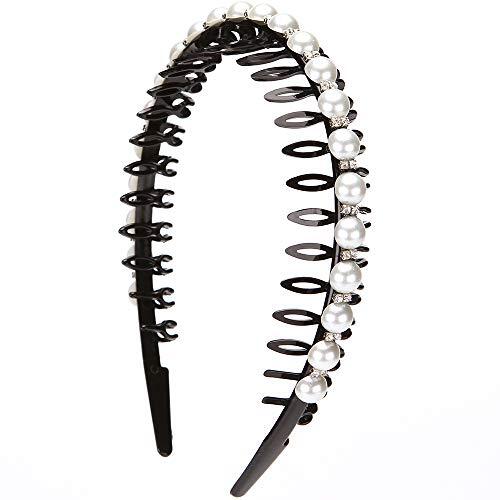 3 Pack Fashion Faux Pearl and Rhinestones Hard Headbands Non-slip Teeth ...