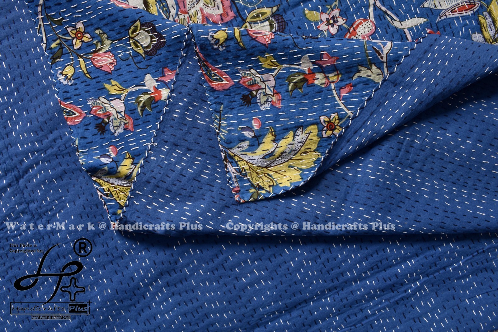 Blue Ralli Ethnic Bedspread Boho Blanket Cotton Kantha Quilt ...