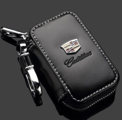 Cowhide Leather Car Key Case Keychain Remote Key Fob Cover for Cadillac ...