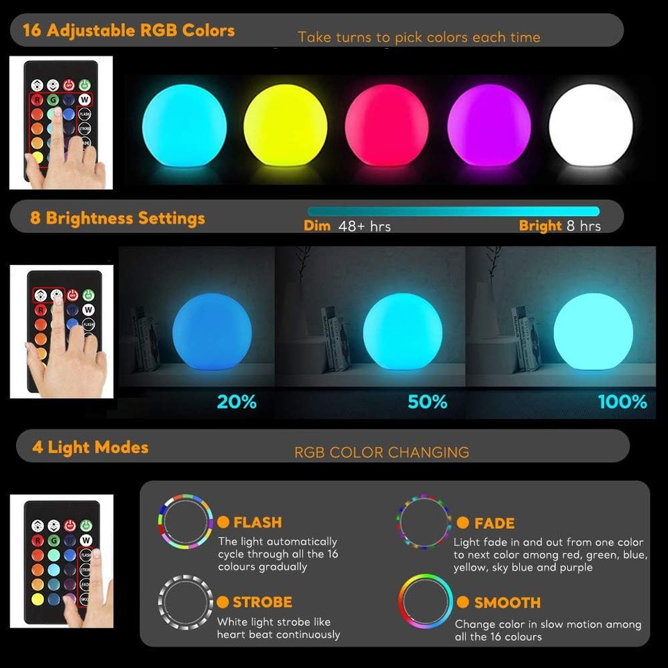 12-Inch LED Ball Light, Changing Glowing Orb Light with Remote, Soft ...