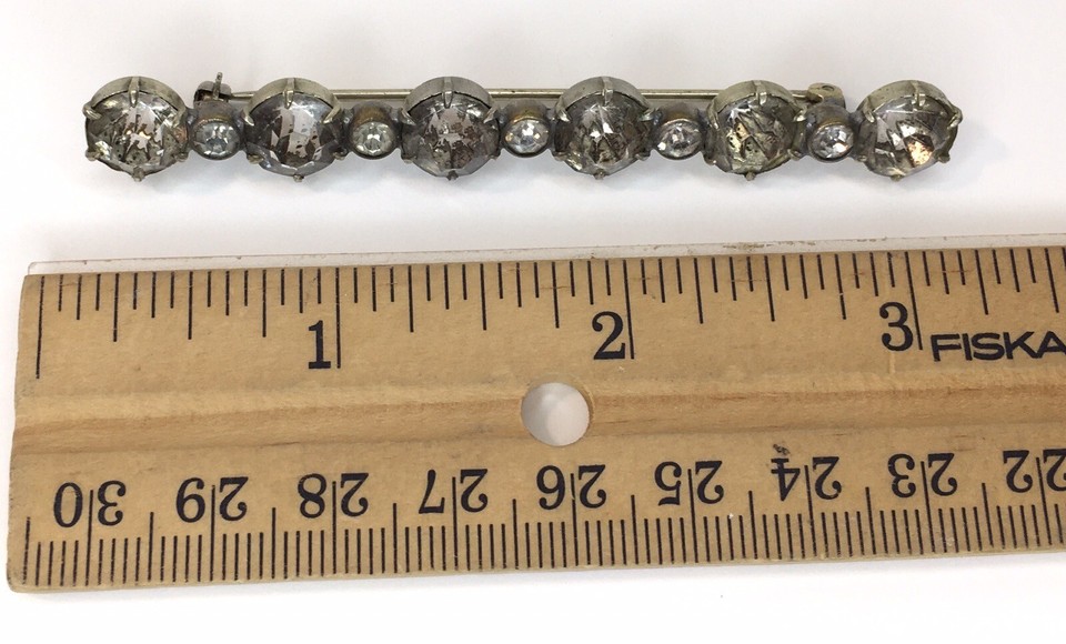 Vintage Bar Brooch Pin Gray and White/Colorless Glass Stones Foiled ...