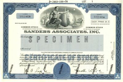Sanders Associates, Inc. - Stock Certificate - Specimen Stocks & Bonds ...