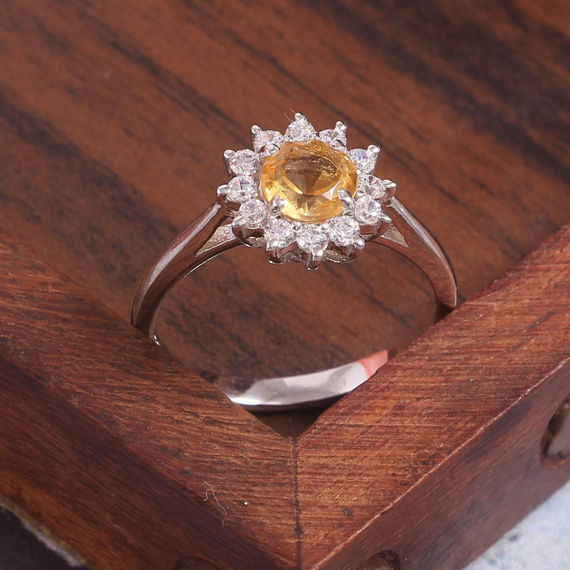 Silver Citrine Engagement Ring 6 mm Round citrine Promise ring citrine ...