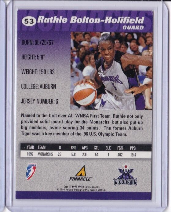 1998-99 Pinnacle WNBA Ruthie Bolton-Holifield Sacramento Monarchs #53 ...